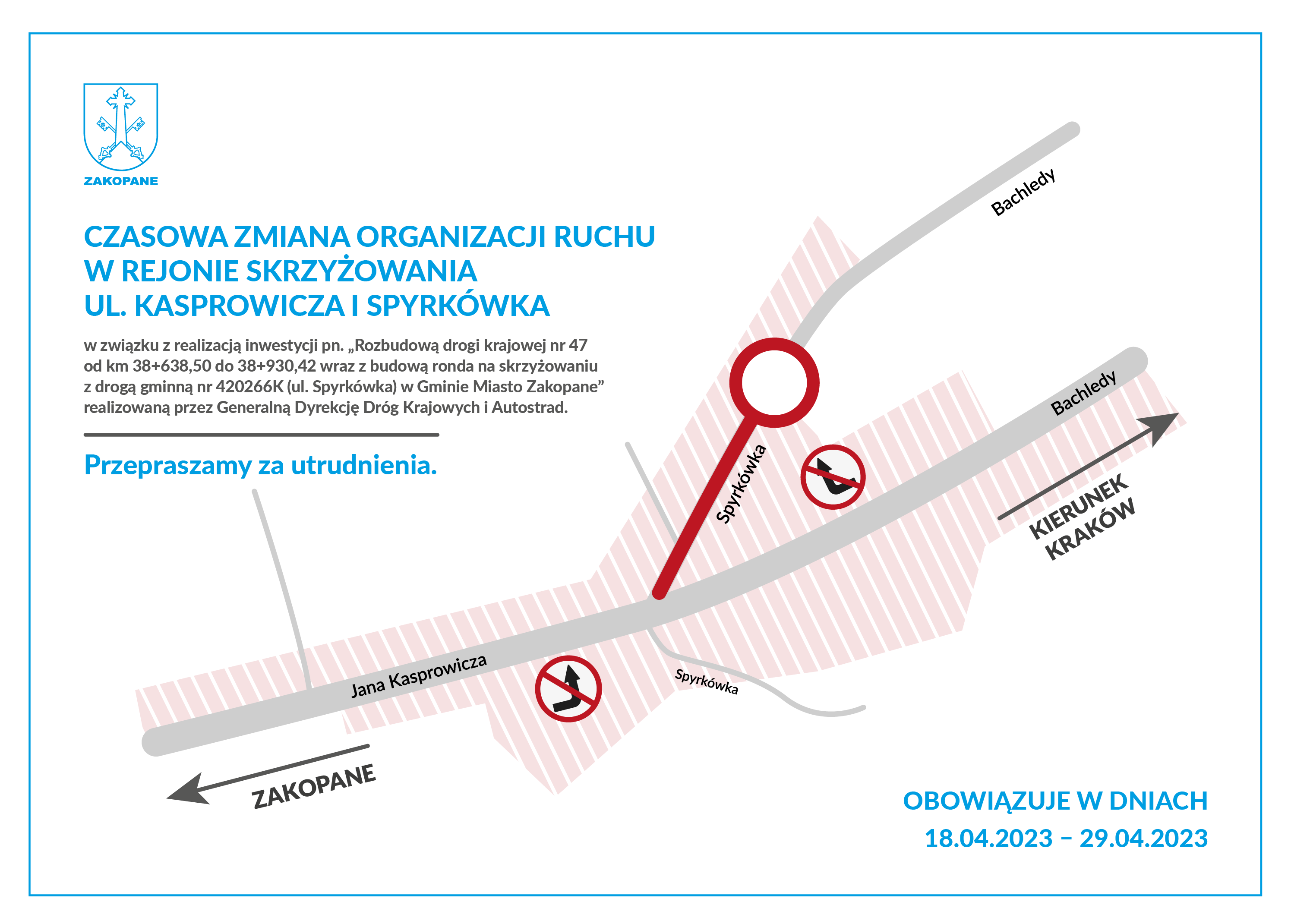 Zmiana organizacji ruchu w rejonie skrzyżowania ul. Kasprowicza i Spyrkówka | Zakopane ...