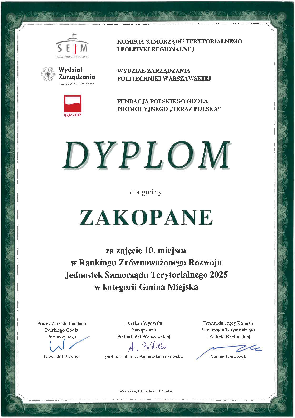 Wyróżnienie dla Zakopanego | Zakopane - oficjalny serwis internetowy